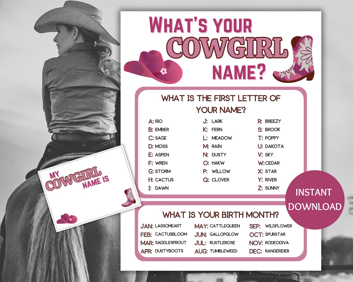 Cowgirl Name Game Printable, What's Your Cowgirl Name Game, Name ...