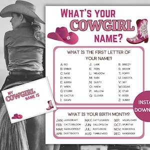 Cowgirl Name Game Printable, What's Your Cowgirl Name Game, Name ...