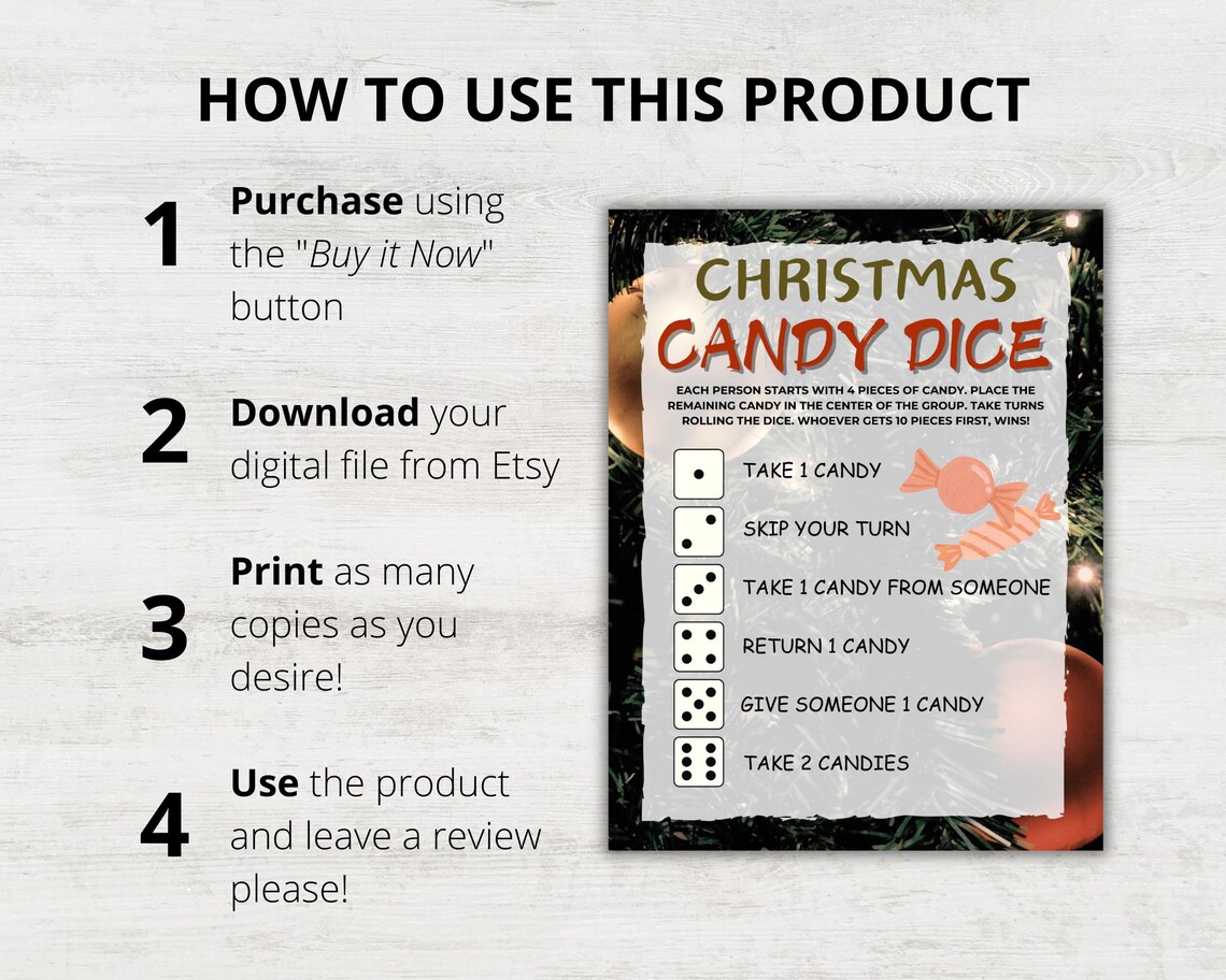 Christmas Candy Dice Game for Kids, Christmas Dice Game, Pass the Candy ...