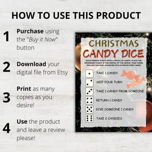 Christmas Candy Dice Game for Kids, Christmas Dice Game, Pass the Candy ...