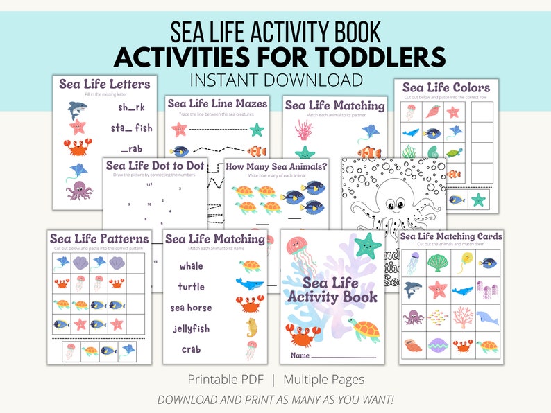 Sea Animals Toddler Activity Book | Printable Worksheets | Kids ...