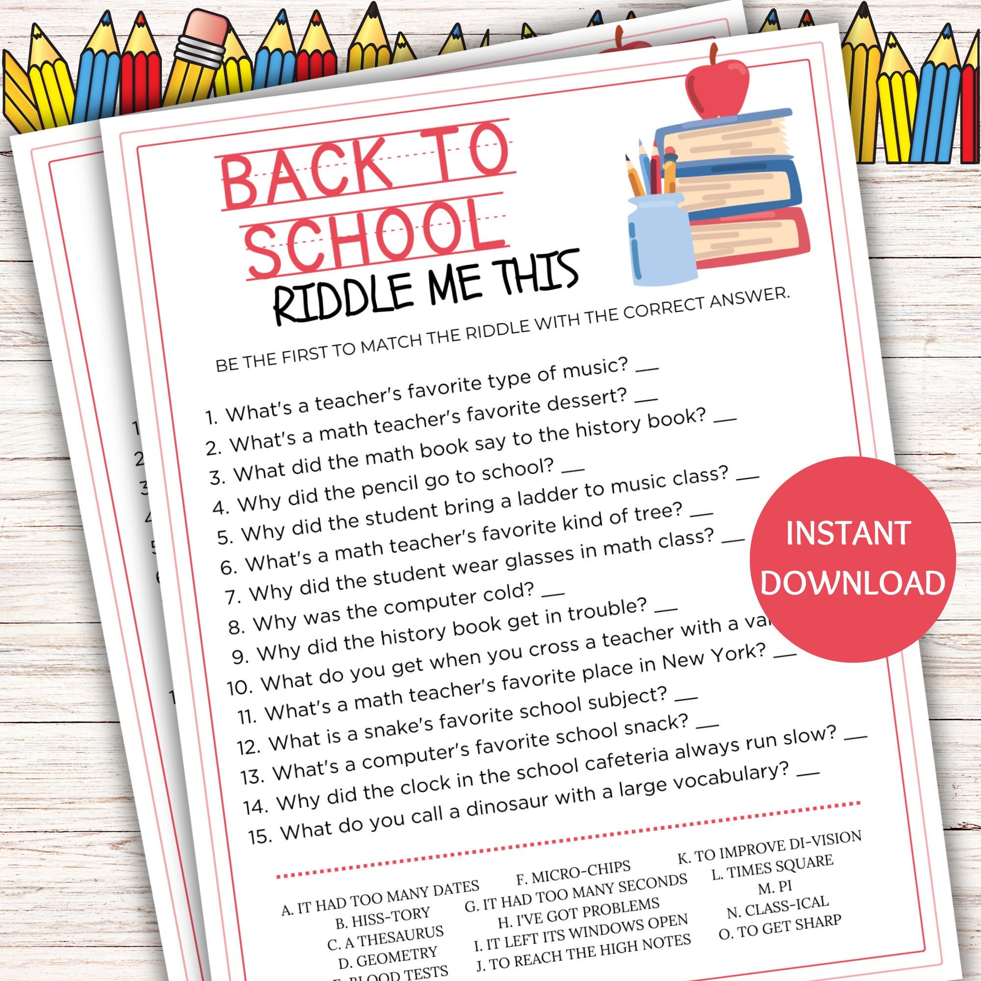 Back to School Riddle Me This Game, School Riddle Game, Icebreaker Game ...