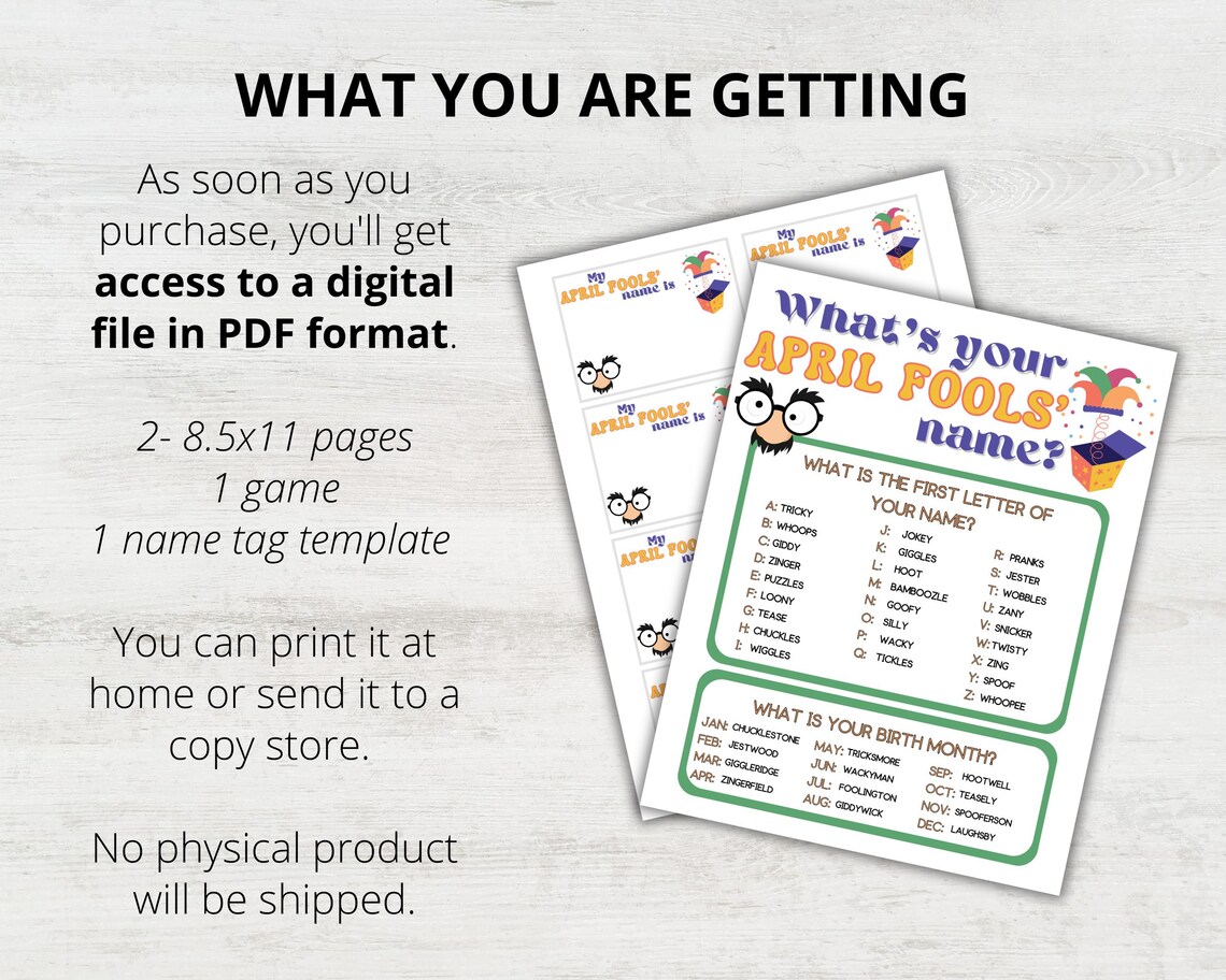 April Fools Day Name Game Printable, What's Your April Fools Name Game ...