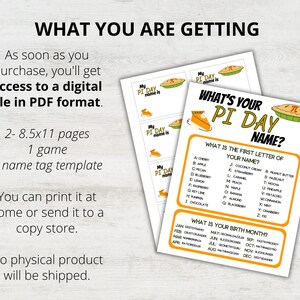 Pi Day Name Game Printable, What's Your Pi Day Name Game, Name Generator Game With Name Tags, Pi ...