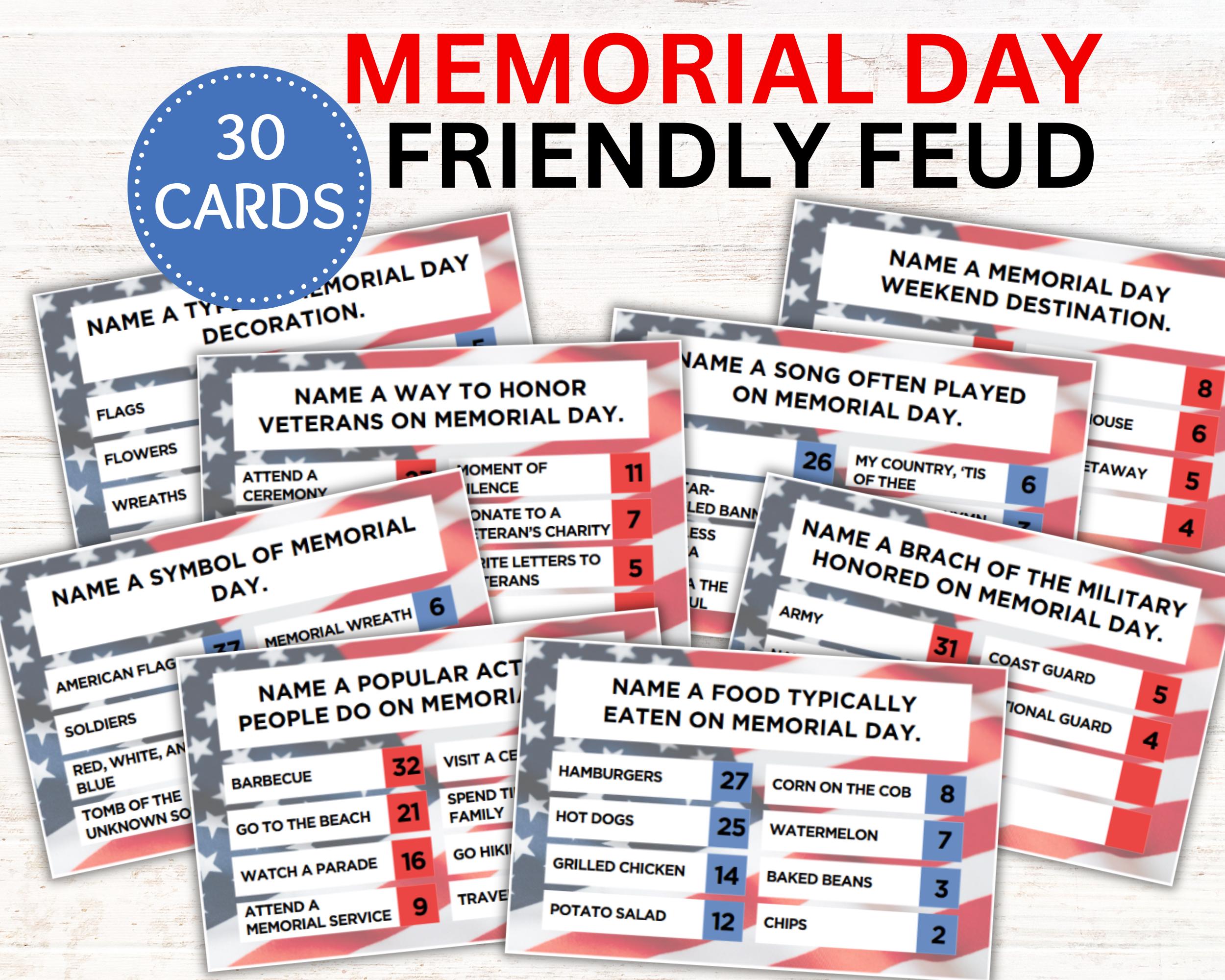Memorial Day Friendly Feud Game Show, Memorial Day Games, Memorial Day ...