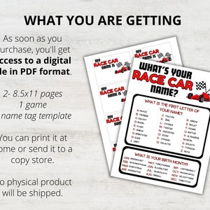 Race Car Name Game Printable, What's Your Race Car Name Game, Name ...