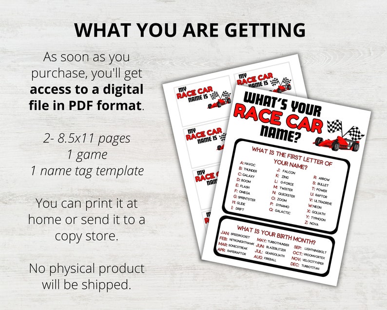 Race Car Name Game Printable, What's Your Race Car Name Game, Name ...