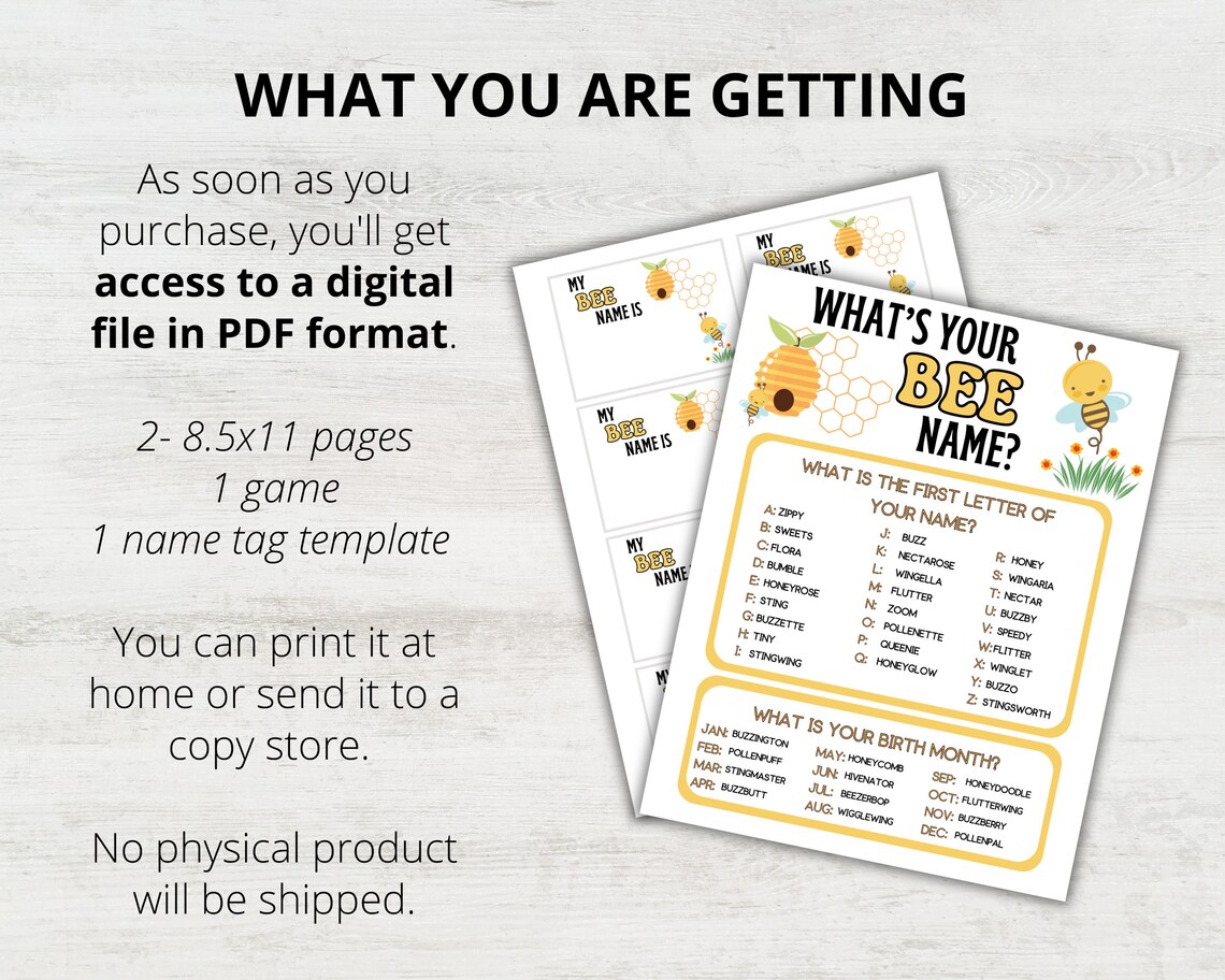 Bee Name Game Printable, What's Your Bee Name Game, Name Generator Game ...