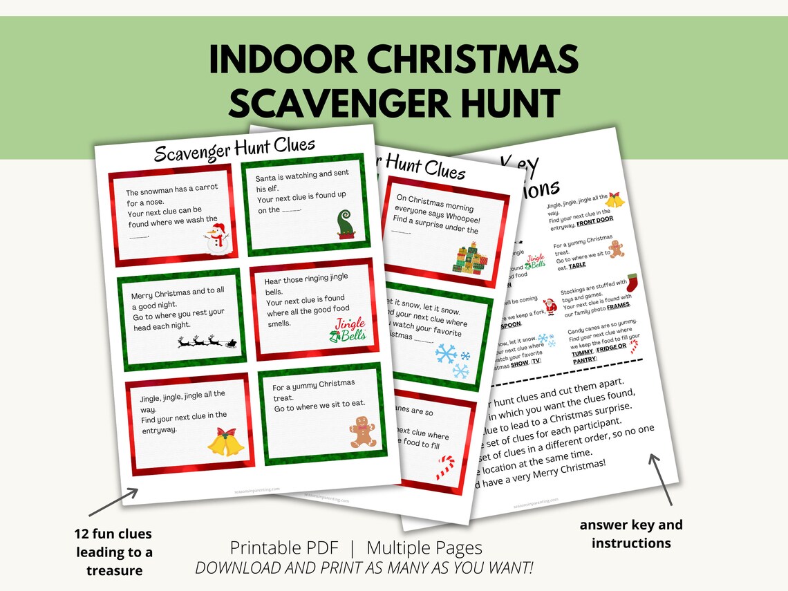 Indoor Christmas Scavenger Hunt Treasure Hunt Clues Kids - Etsy