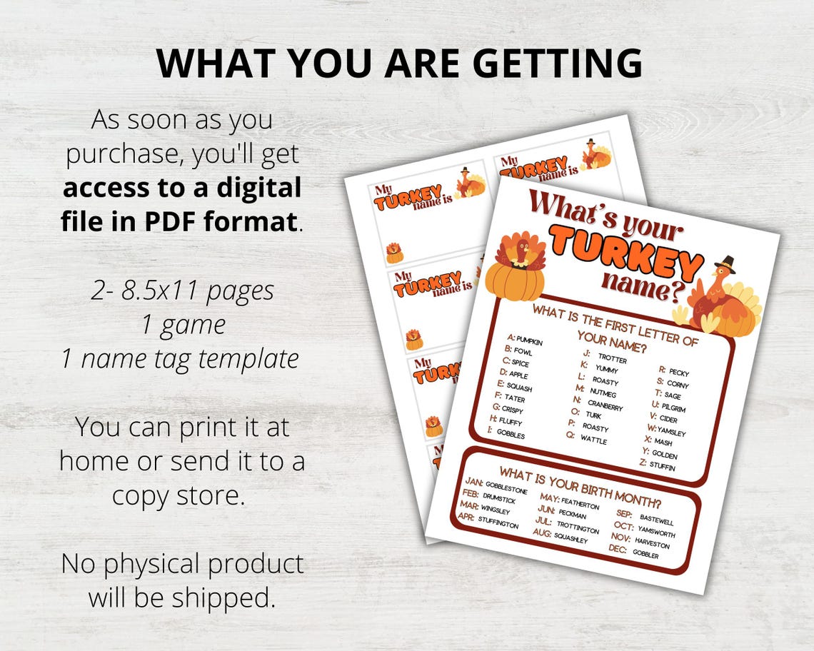Turkey Name Game Printable, What's Your Turkey Name Game, Name ...