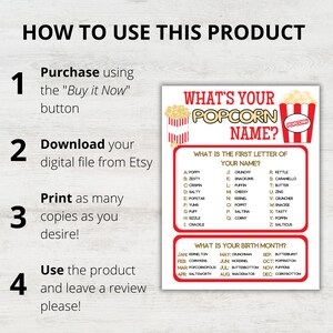 Popcorn Name Game Printable, What's Your Popcorn Name Game, Name ...