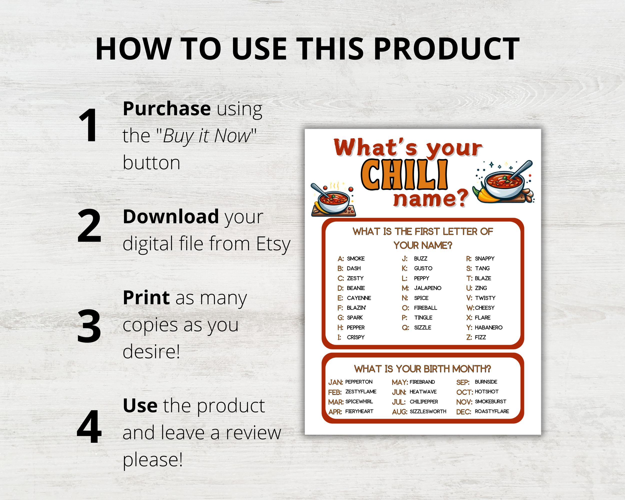 Chili Name Game Printable, What's Your Chili Name Game, Name Generator ...
