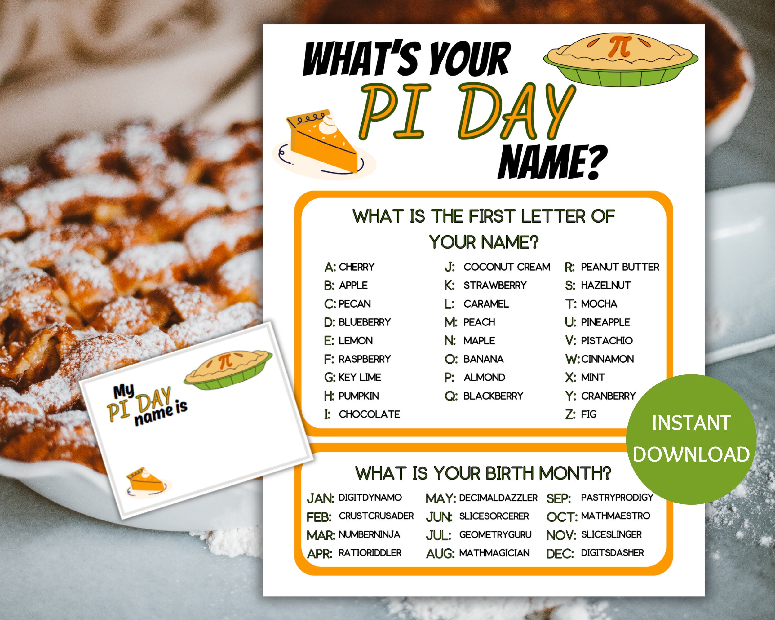 Pi Day Name Game Printable, What's Your Pi Day Name Game, Name Generator Game With Name Tags, Pi ...