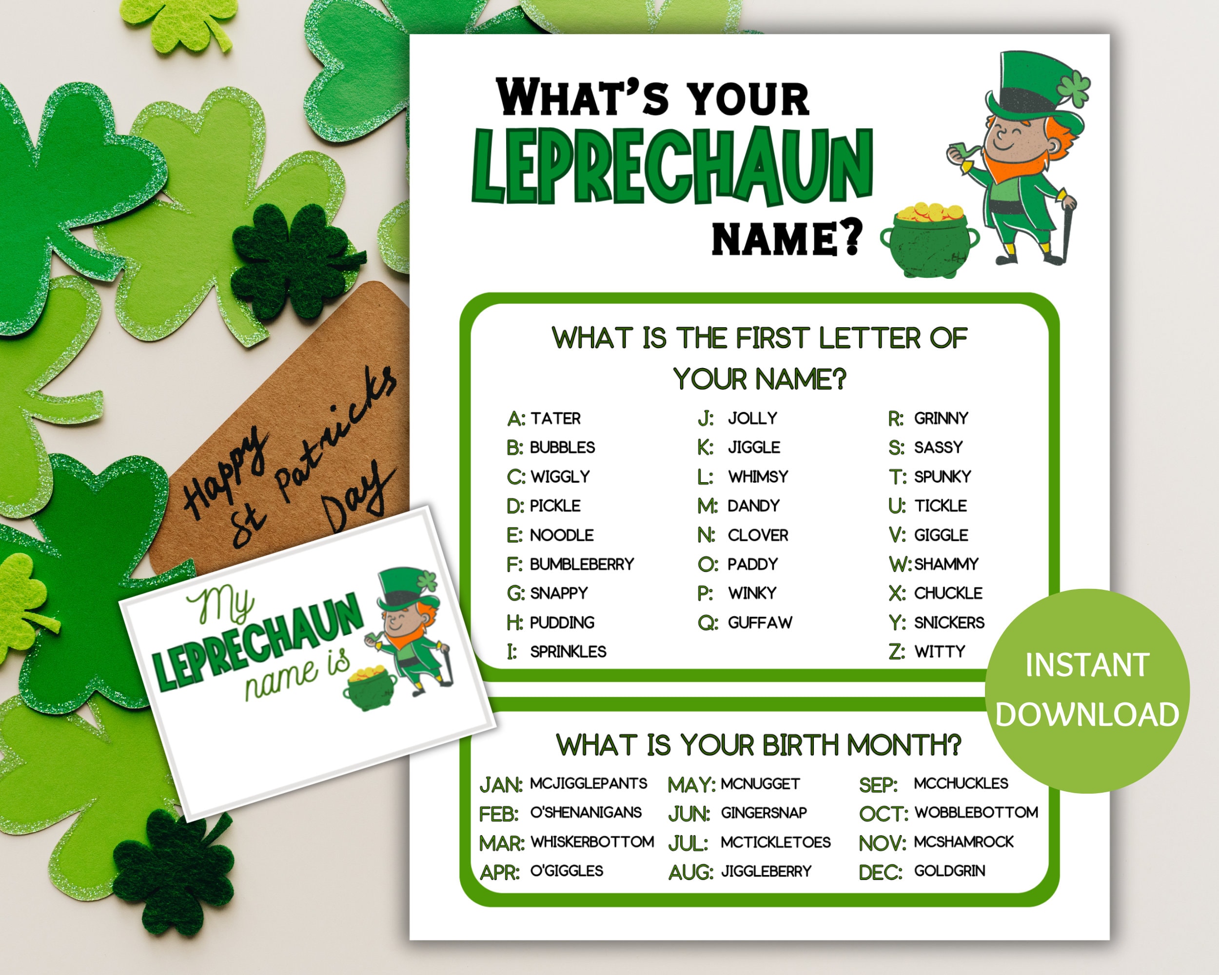 Leprechaun Name Game Printable, What's Your Leprechaun Name Game, Name ...