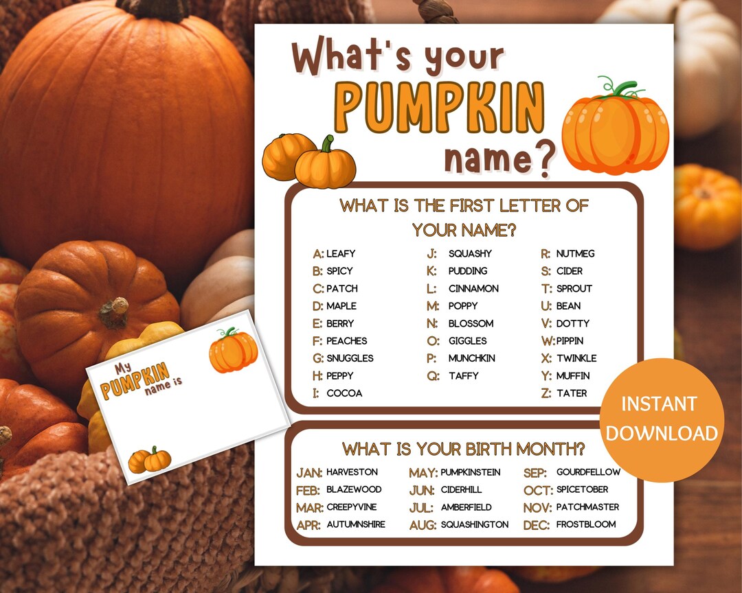Pumpkin Name Game Printable, What's Your Pumpkin Name Game, Name ...