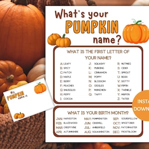 Pumpkin Name Game Printable, What's Your Pumpkin Name Game, Name ...