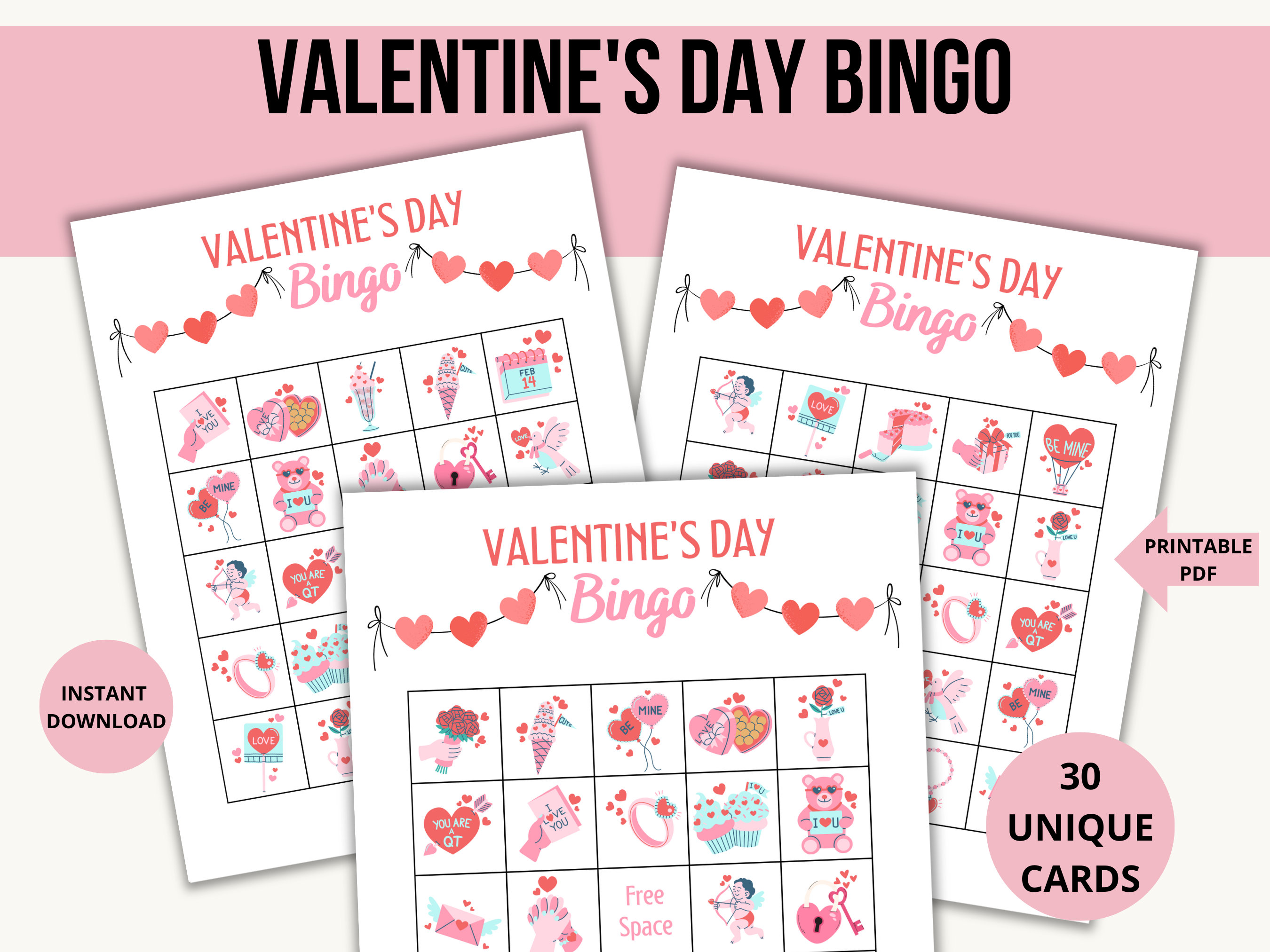 Printable Valentines Day Bingo Cards, Valentine Games Kids, Galentines ...