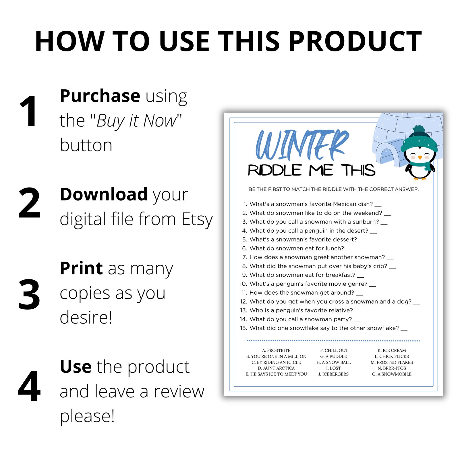 Winter Riddle Me This Game, Winter Riddles, Winter Activities, Winter ...