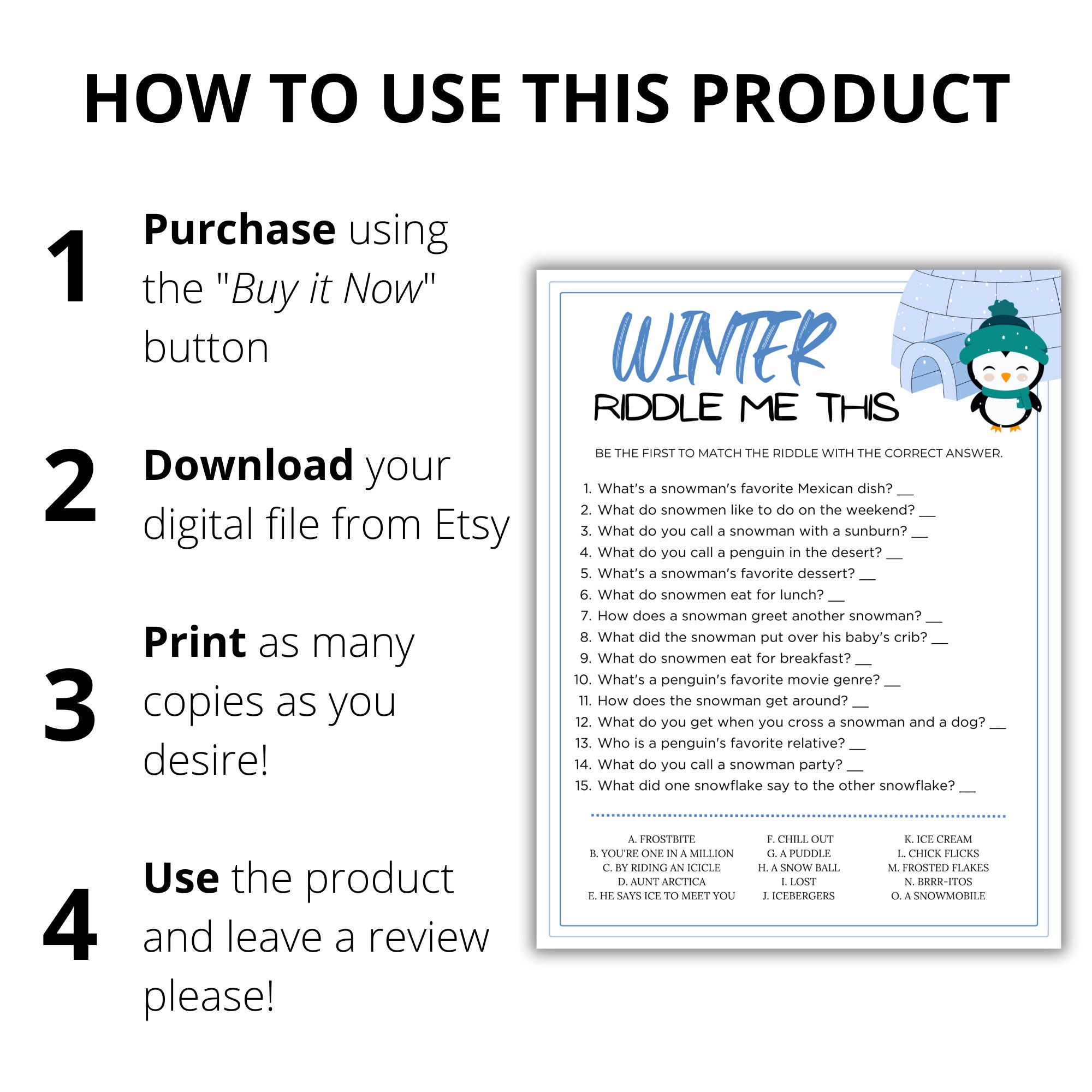 Winter Riddle Me This Game, Winter Riddles, Winter Activities, Winter ...