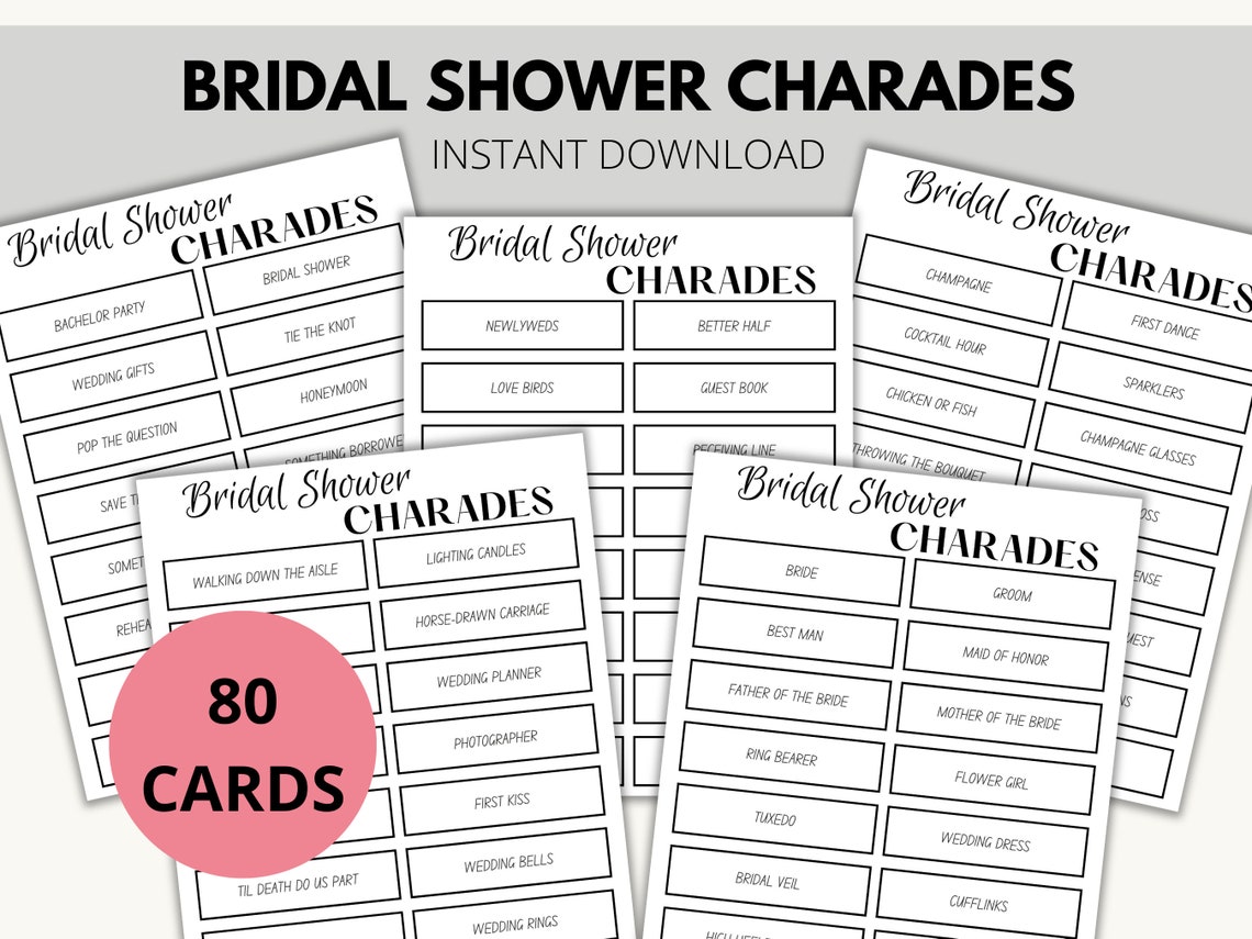 Wedding Charades for Adults, 80 Bridal Shower Charades Cards, Bridal ...