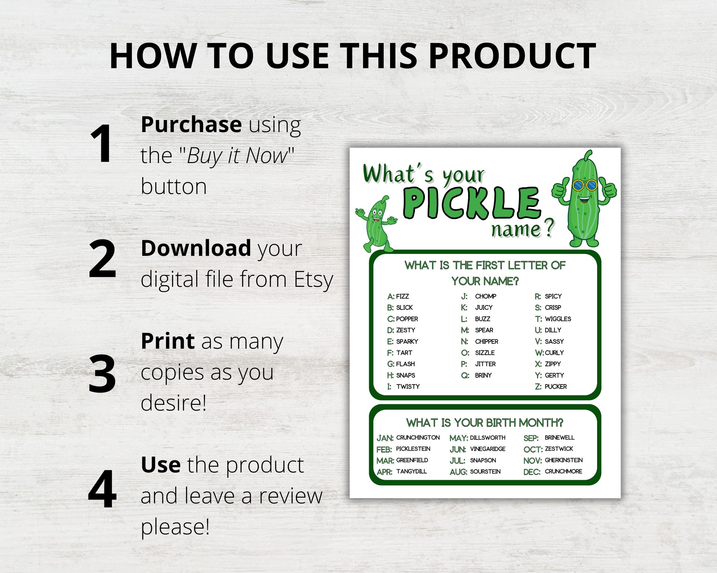 Pickle Name Game Printable, What's Your Pickle Name Game, Name ...