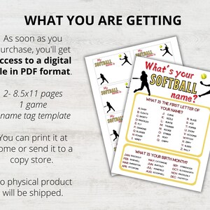 Softball Name Game Printable, What's Your Softball Name Game, Name ...