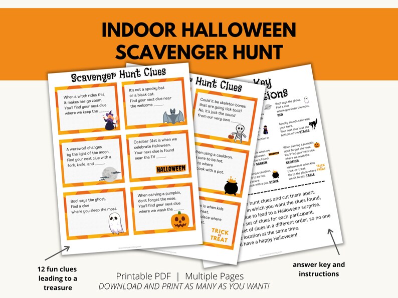 Indoor Halloween Scavenger Hunt | Printable Halloween Treasure Hunt ...