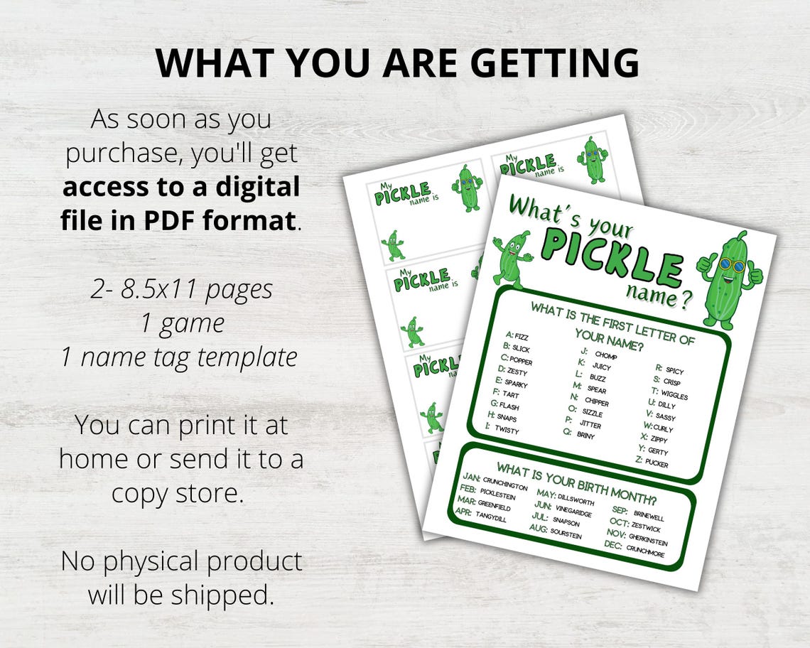 Pickle Name Game Printable, What's Your Pickle Name Game, Name ...
