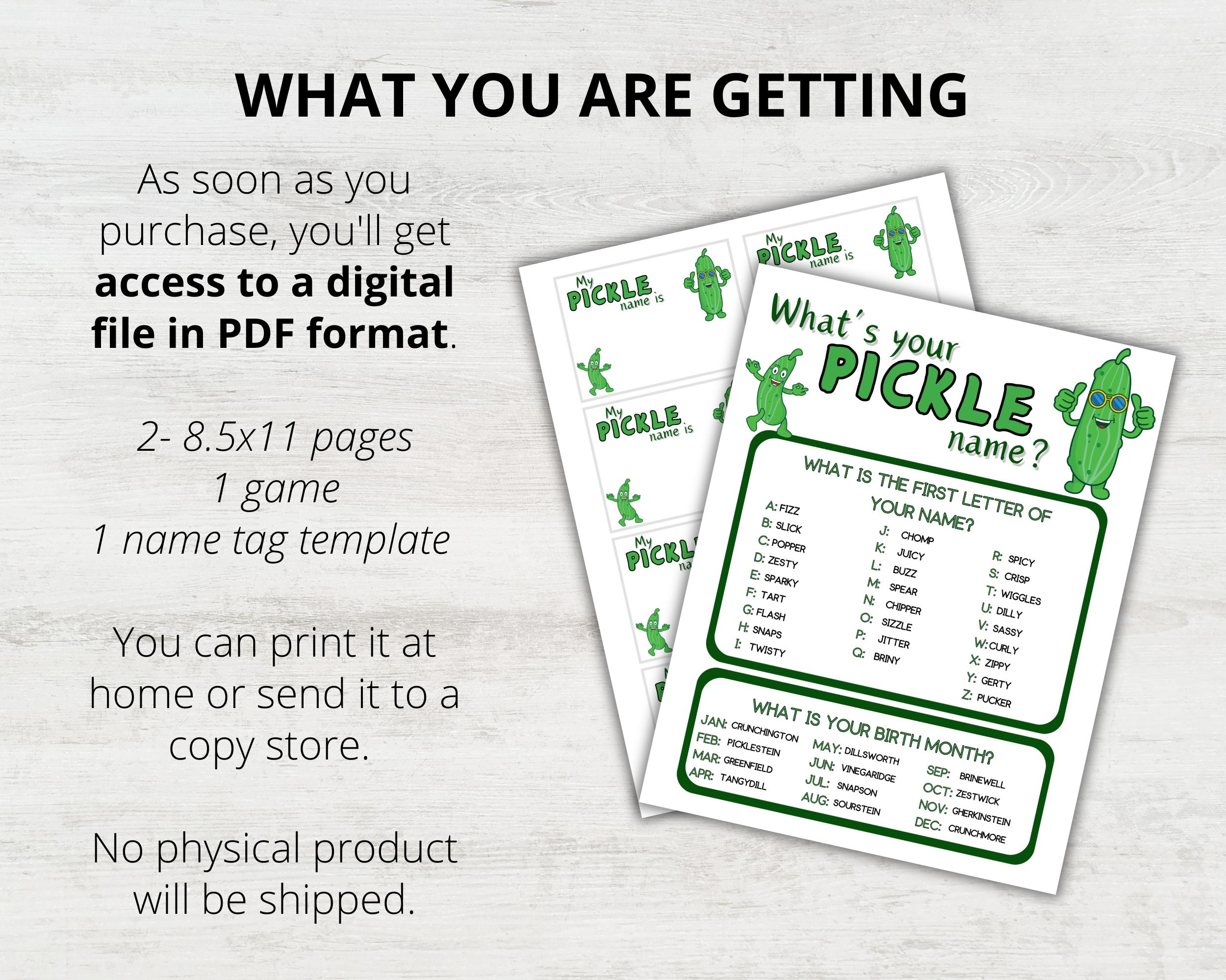 Pickle Name Game Printable, What's Your Pickle Name Game, Name ...