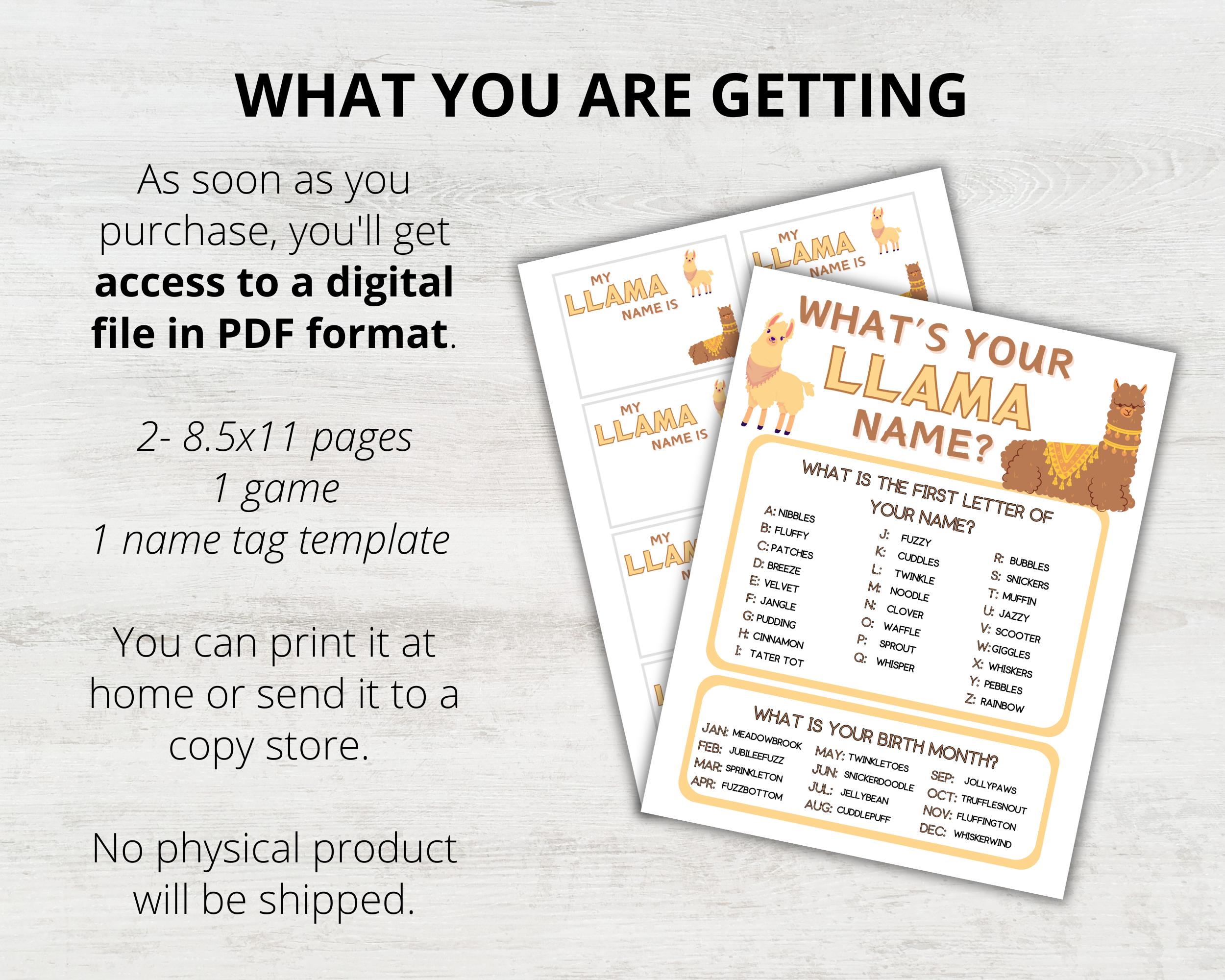 Llama Name Game Printable, What's Your Llama Name Game, Name Generator ...