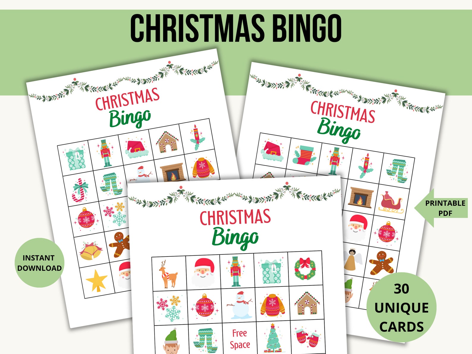 Printable Christmas Bingo Cards | 30 Christmas Bingo Cards | Christmas ...