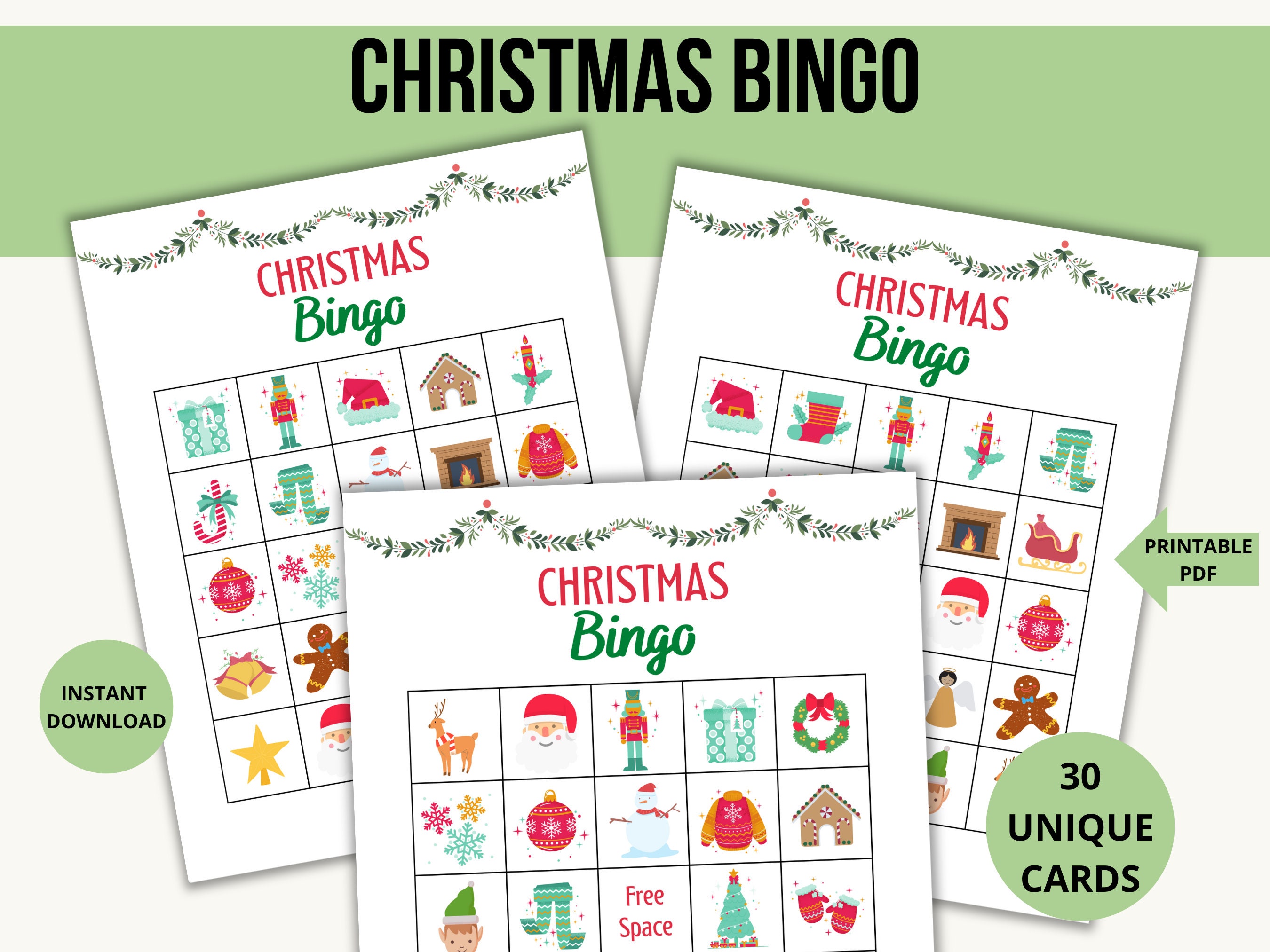 Printable Christmas Bingo Cards | 30 Christmas Bingo Cards | Christmas ...