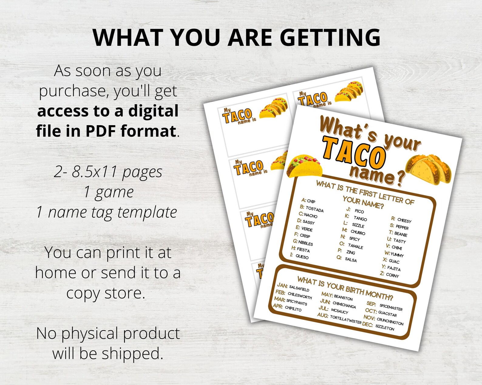 Taco Name Game Printable, What's Your Taco Name Game, Name Generator ...