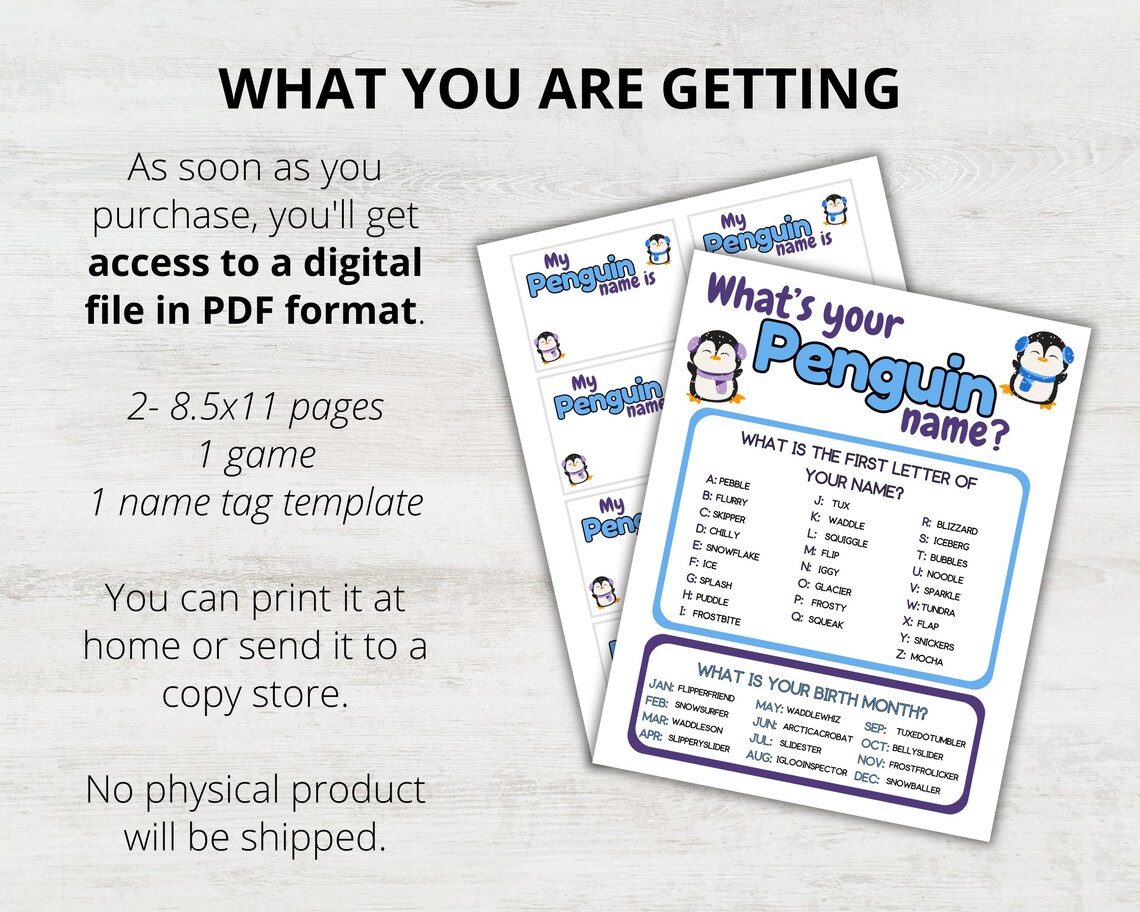 Penguin Name Game Printable, What's Your Penguin Name Game, Name ...