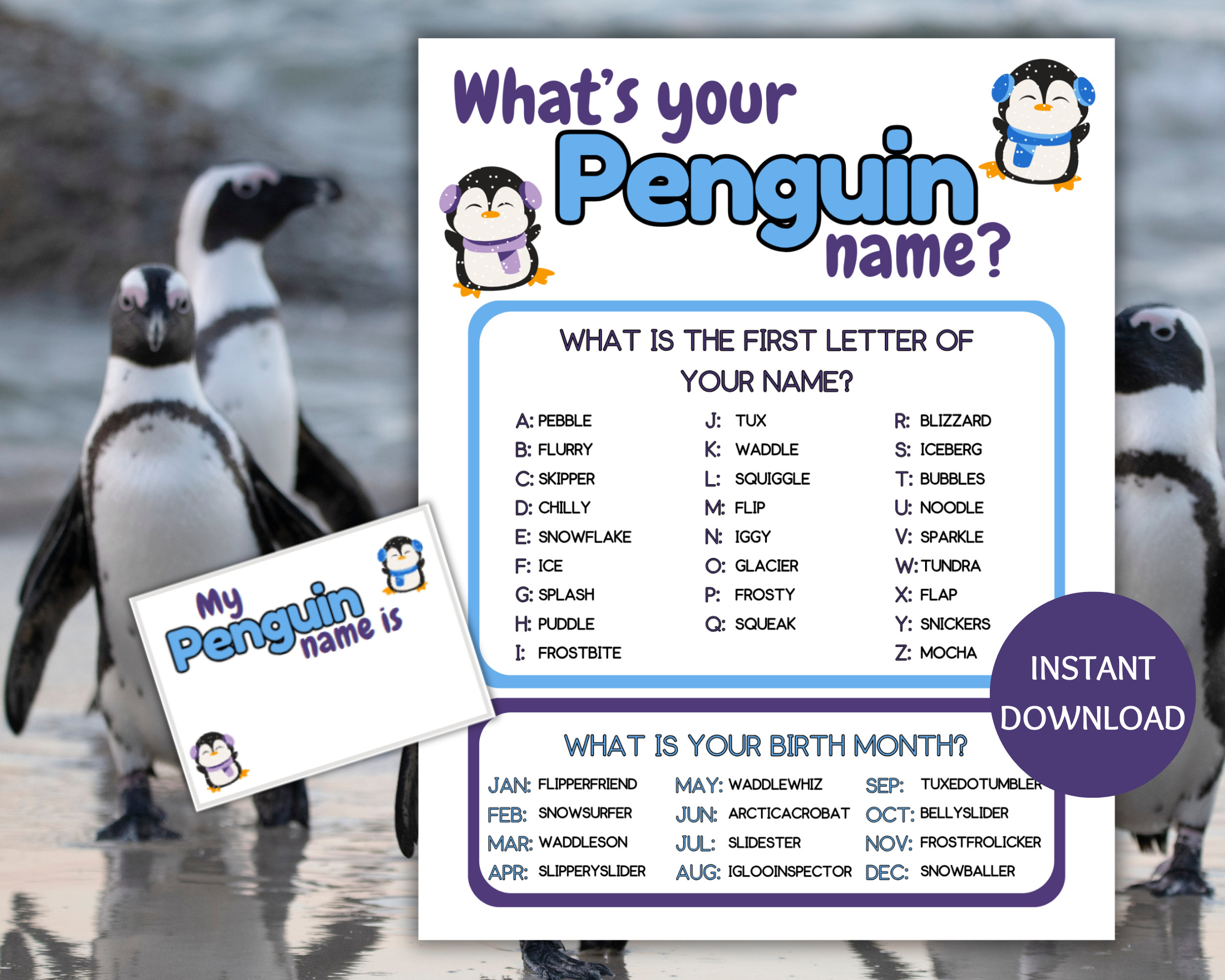 Penguin Name Game Printable, What's Your Penguin Name Game, Name ...