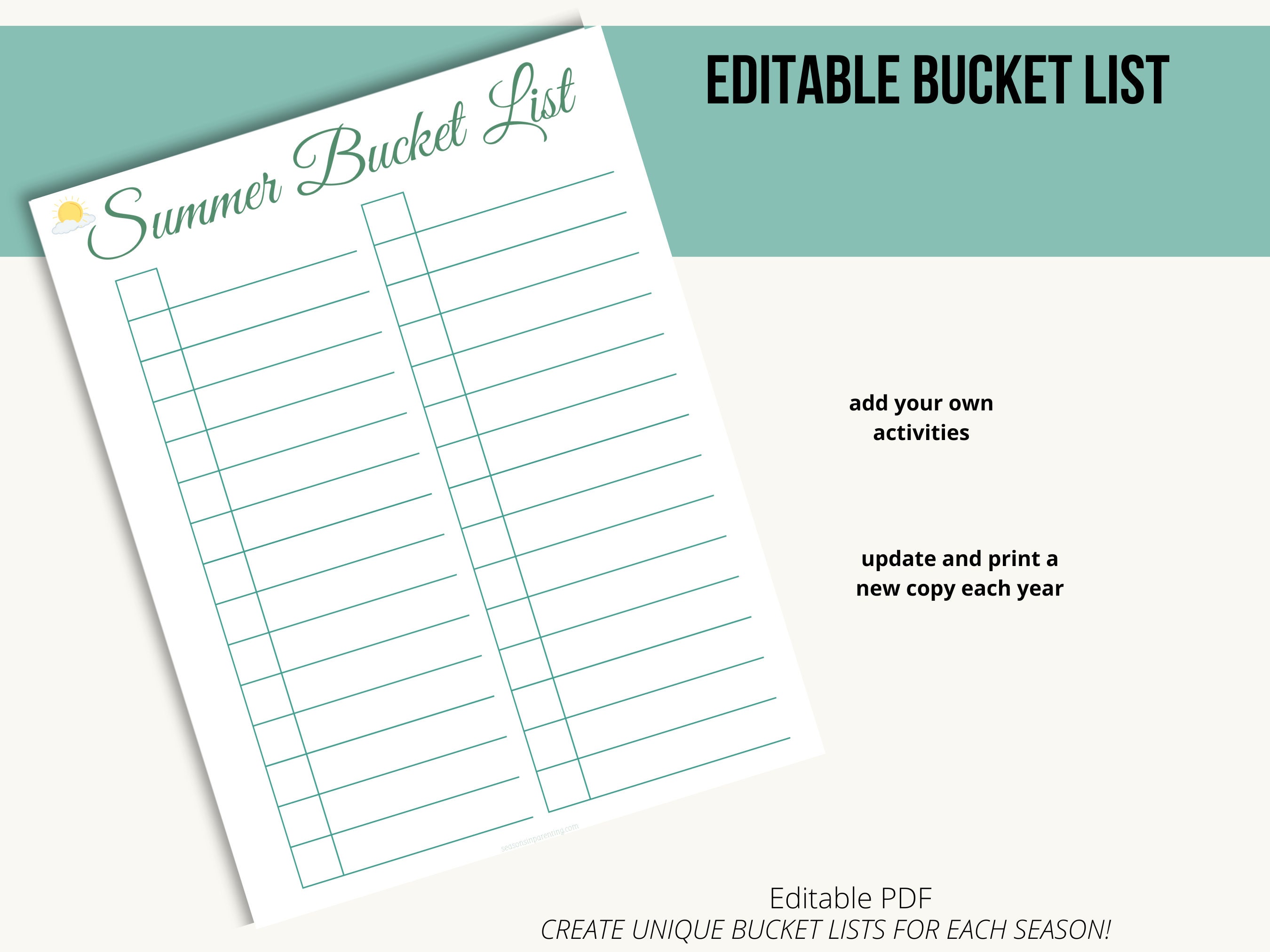 Summer Bucket List Bundle, Printable Kids Activities, Family Bucket ...
