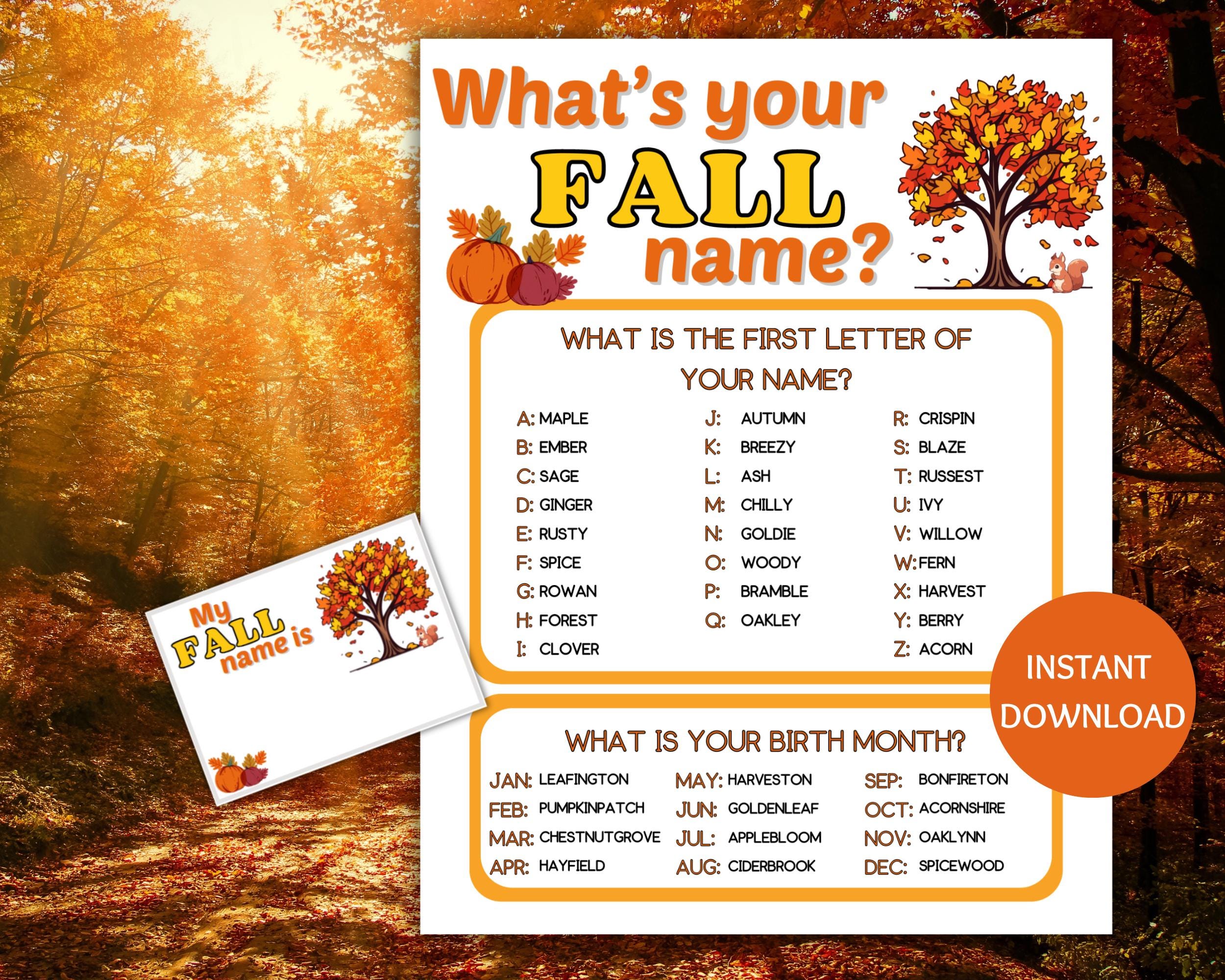 Fall Name Game Printable, What's Your Fall Name Game, Name Generator ...