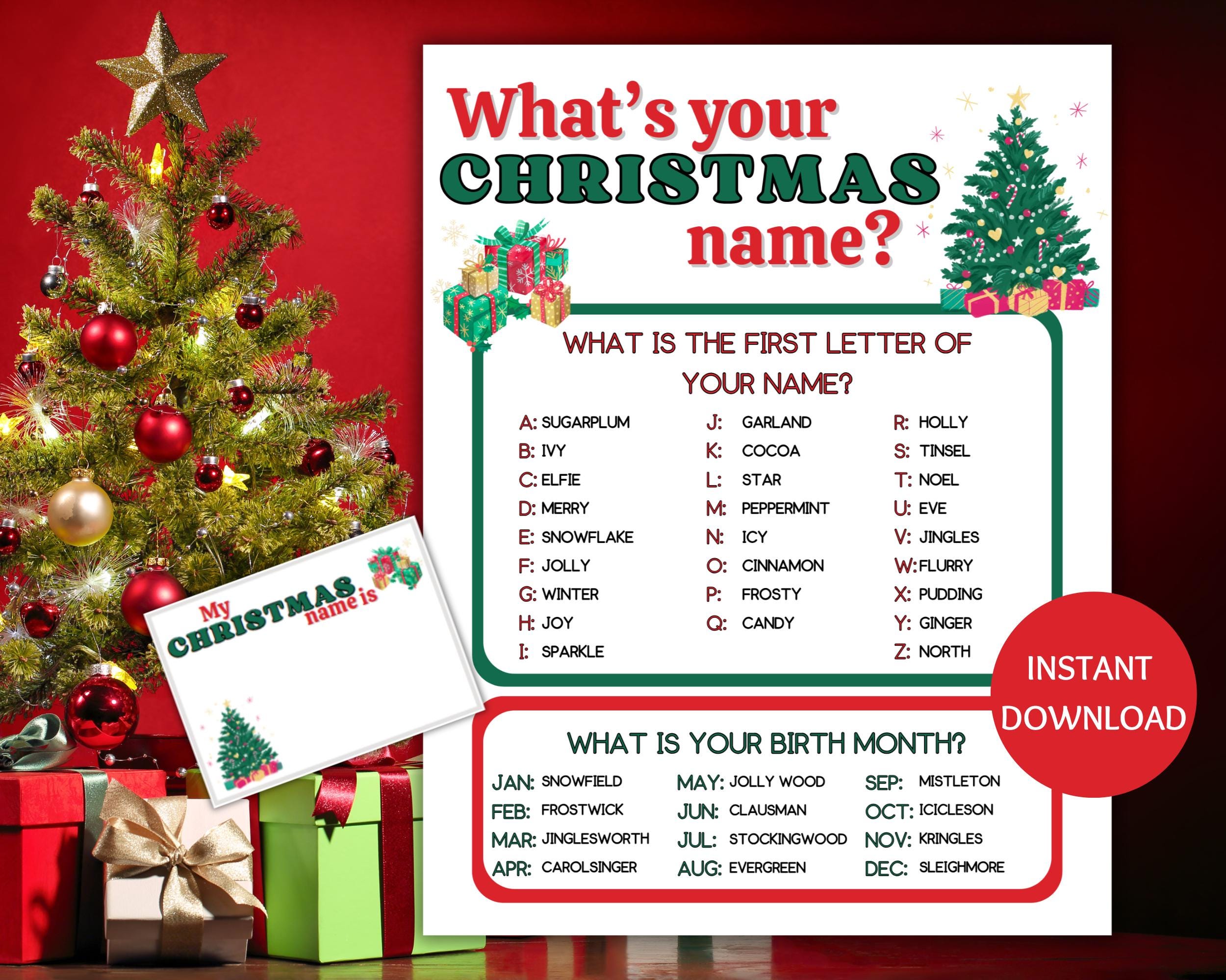 Christmas Name Game Printable, What's Your Christmas Name Game, Name ...