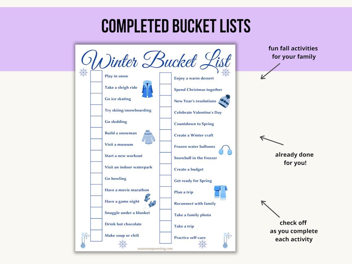 Seasonal Bucket List Bundle Bucket Lists for Fall Winter - Etsy