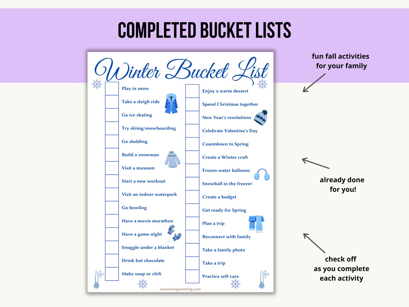 Seasonal Bucket List Bundle Bucket Lists for Fall Winter - Etsy