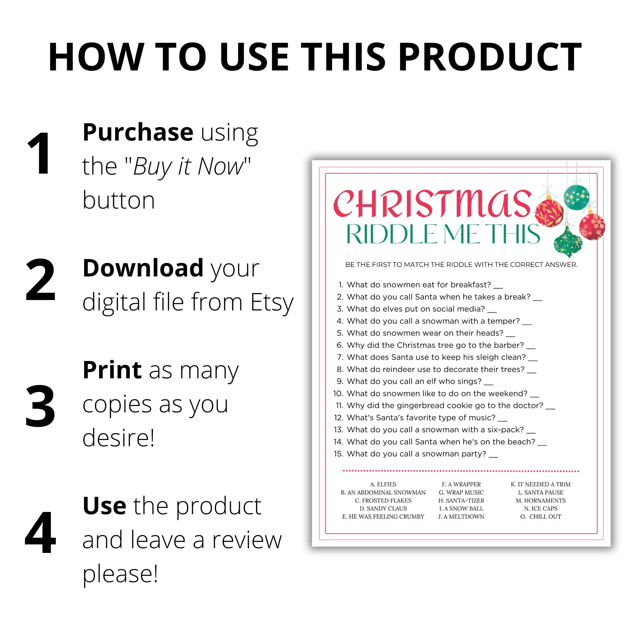 Christmas Riddle Me This Game, Christmas Riddles, Christmas Activities ...