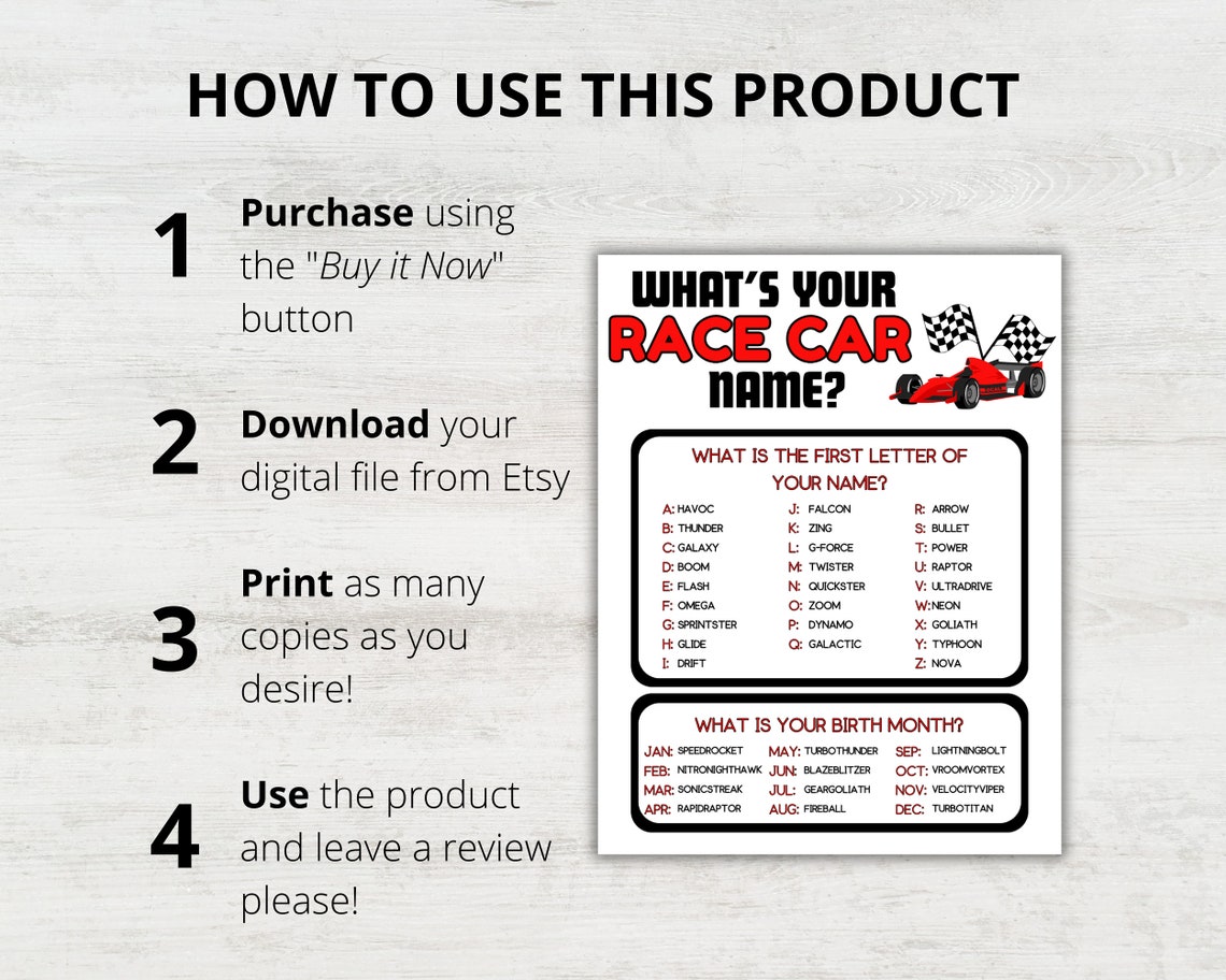 Race Car Name Game Printable, What's Your Race Car Name Game, Name ...