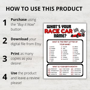 Race Car Name Game Printable, What's Your Race Car Name Game, Name ...