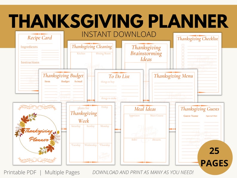 Thanksgiving Planner Printable, Holiday Planner, Holiday Meal Planner ...