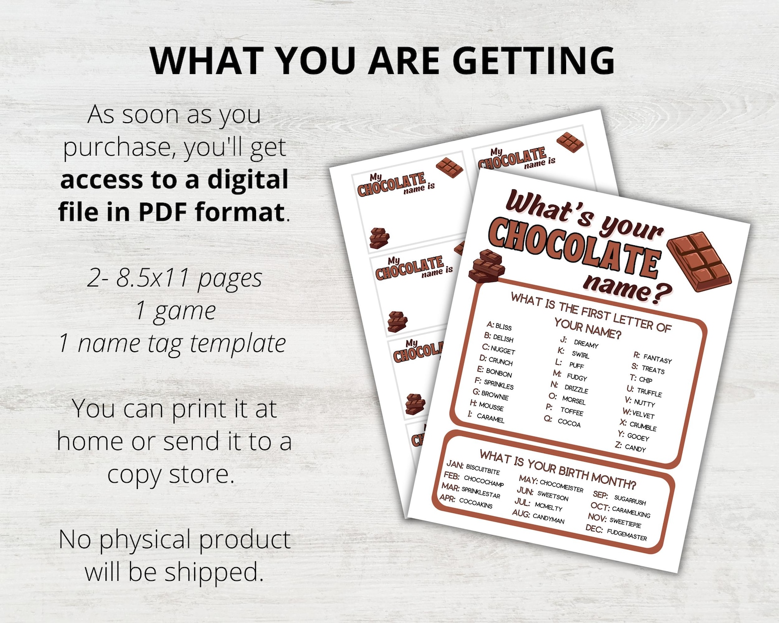 Chocolate Name Game Printable, What's Your Chocolate Name Game, Name Generator Game With Name ...