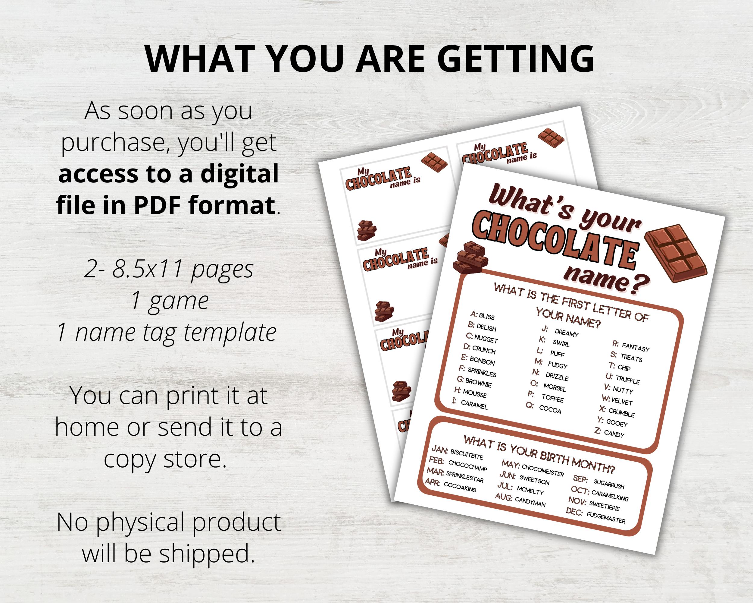 Chocolate Name Game Printable, What's Your Chocolate Name Game, Name ...