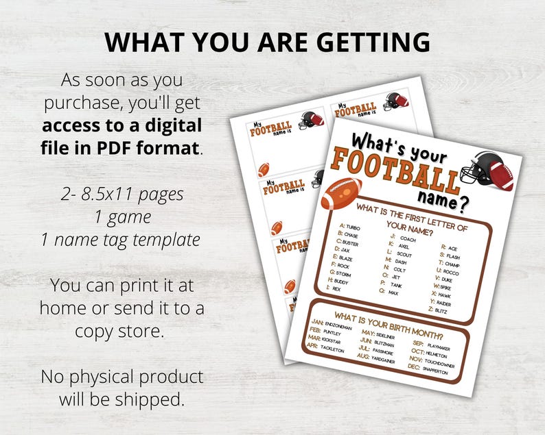 Football Name Game Printable, What's Your Football Name Game, Name ...