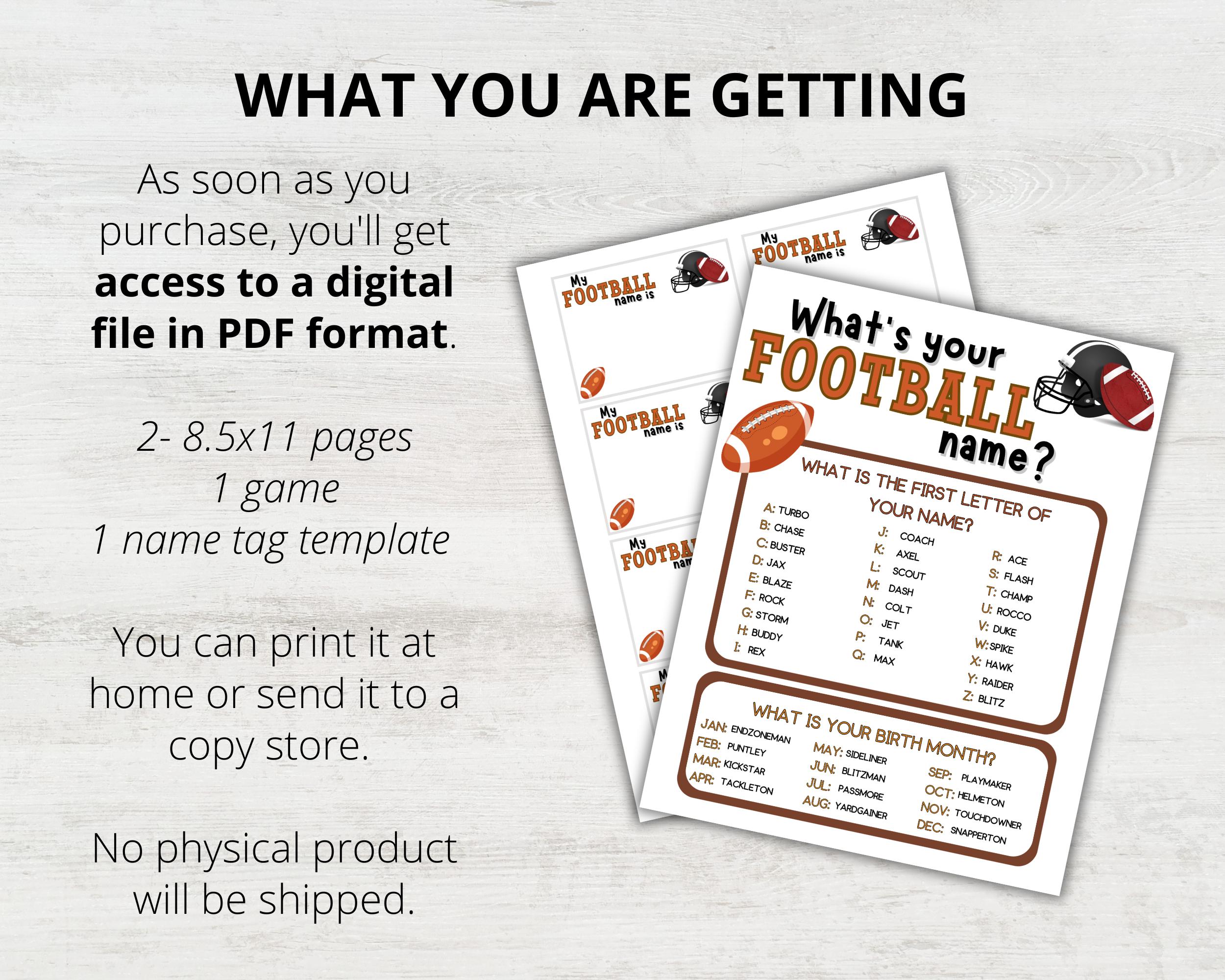 Football Name Game Printable, What's Your Football Name Game, Name ...