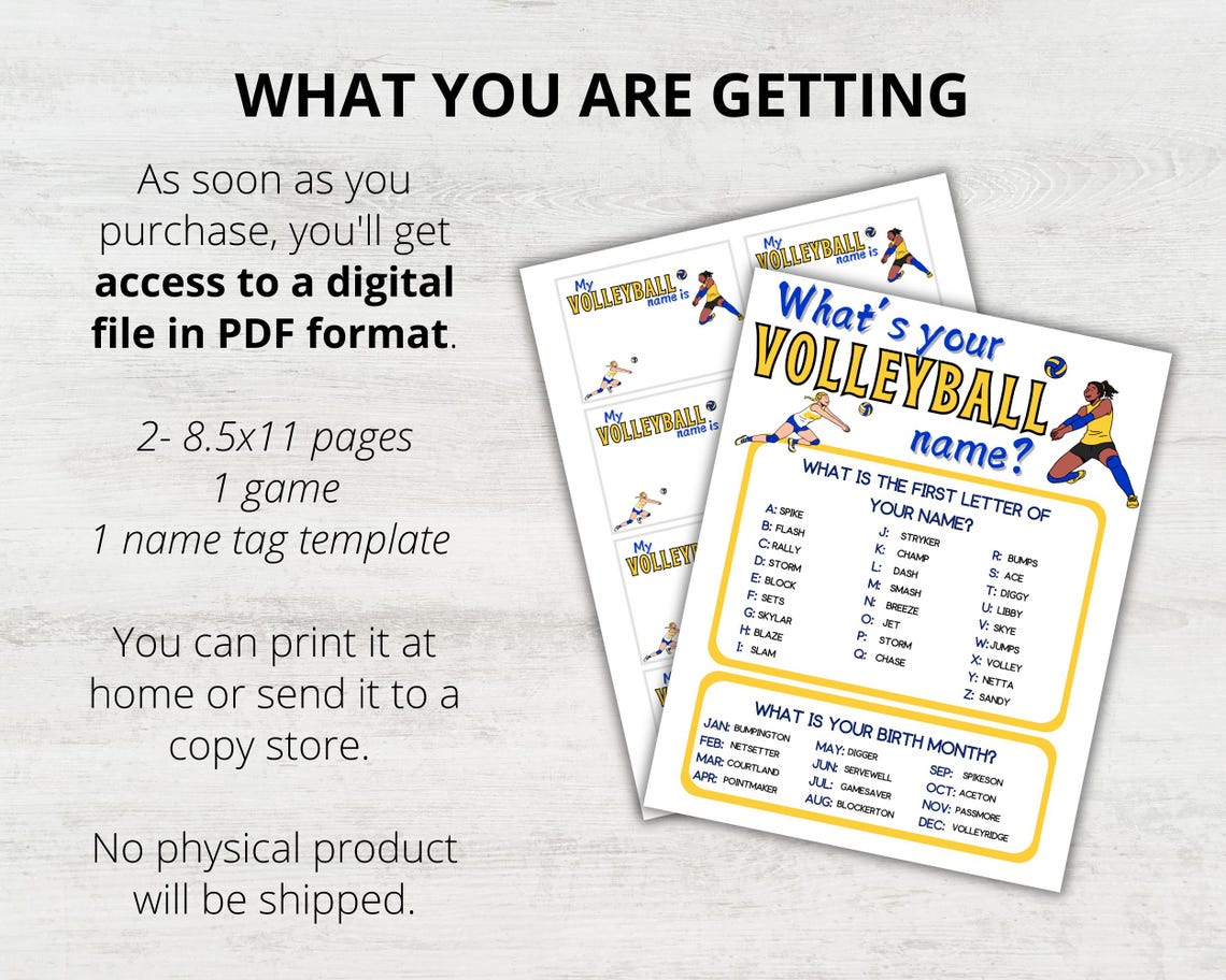 Volleyball Name Game Printable, What's Your Volleyball Name Game, Name ...