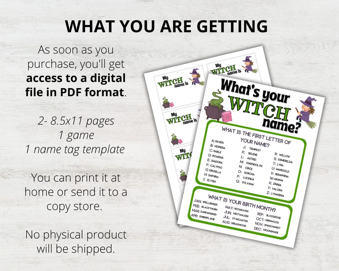 Witch Name Game Printable, What's Your Witch Name Game, Name Generator ...